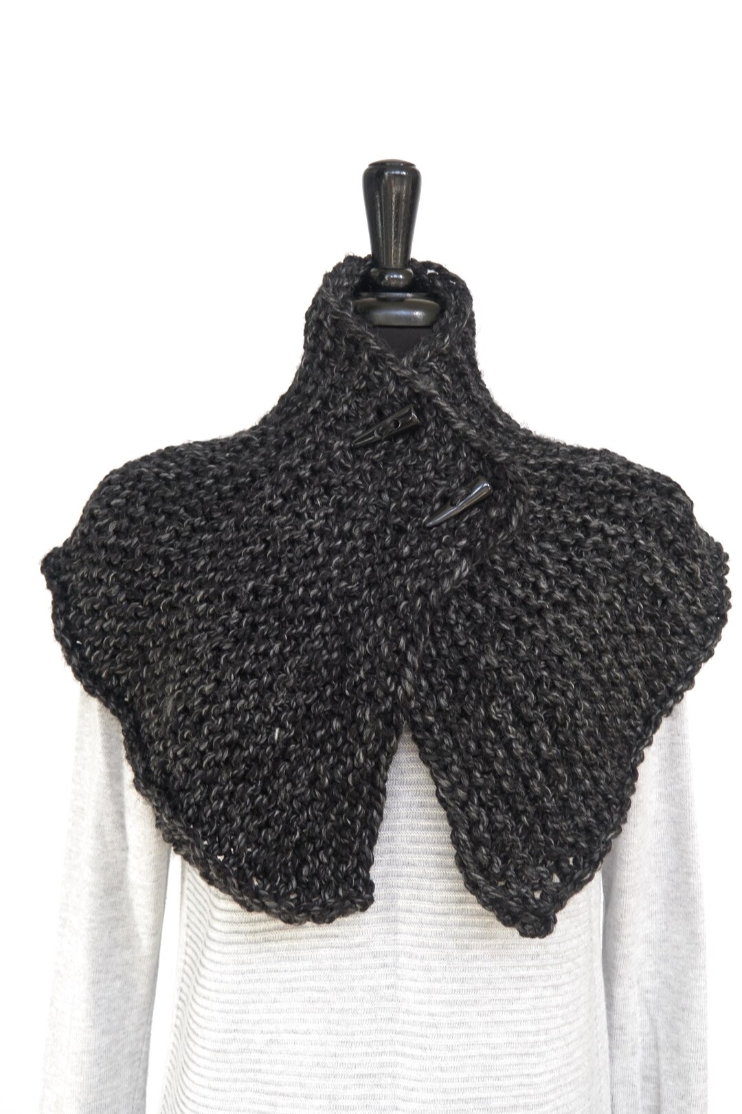 Knitted Gray Capelet Cowl Charcoal Color Scarf Turtleneck With Toggle ...