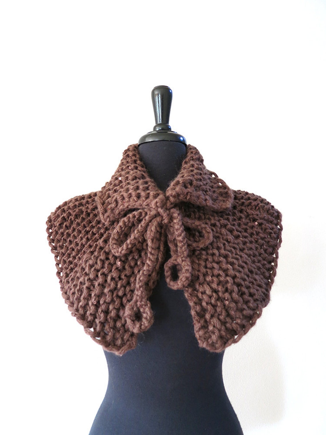 Outlander Knitted Capelet Brown With Crochet Ring Cord Ties - Etsy