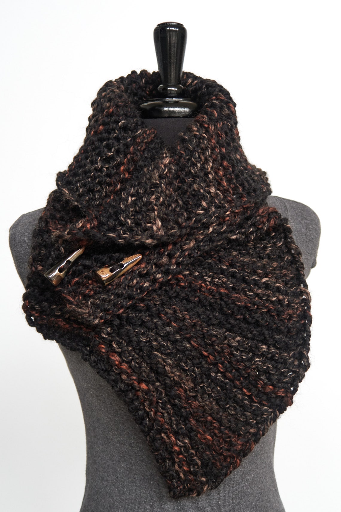 Knitted Black Capelet Cowl Turtleneck With Toggle Buttons - Etsy