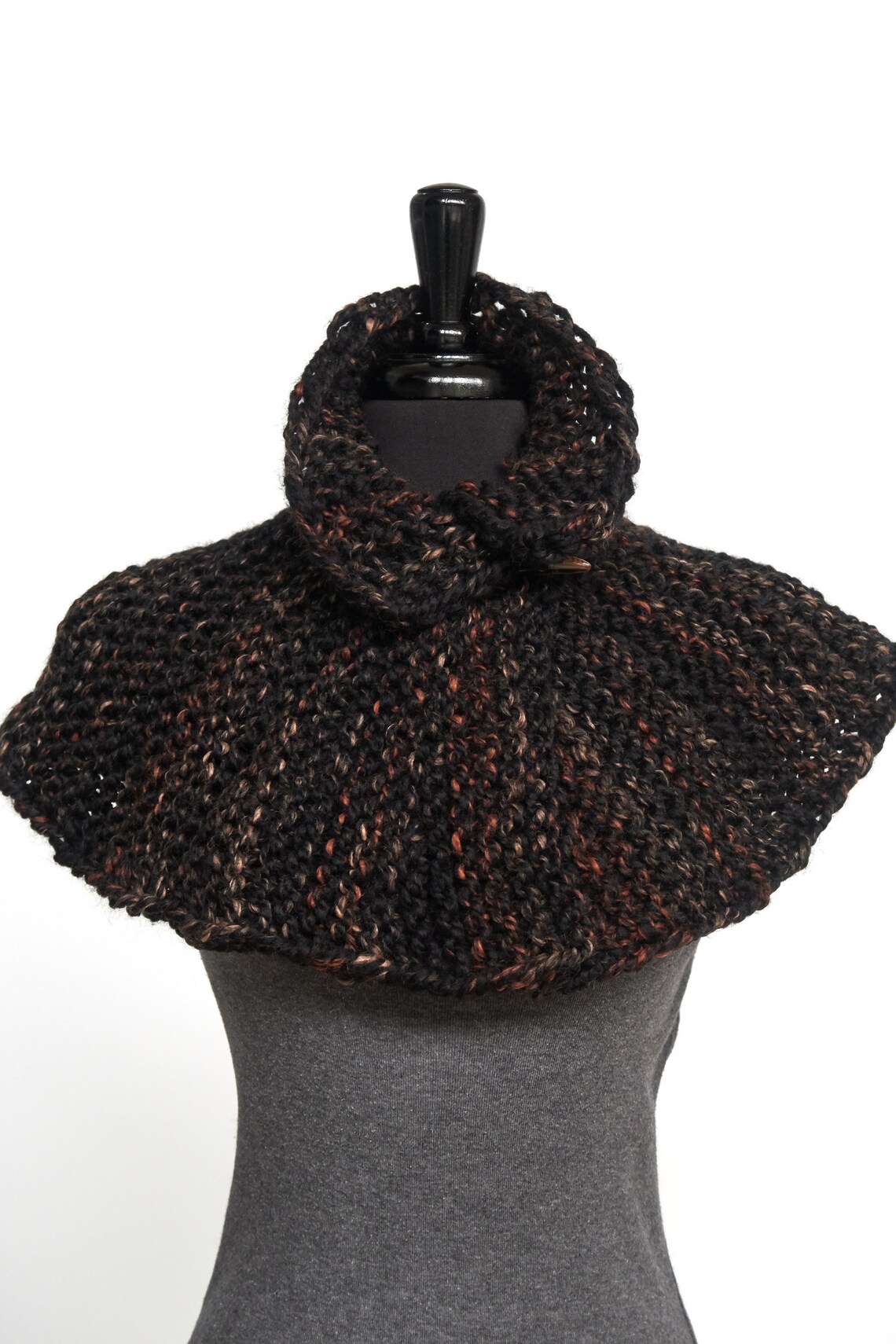 Knitted Black Capelet Cowl Turtleneck With Toggle Buttons - Etsy
