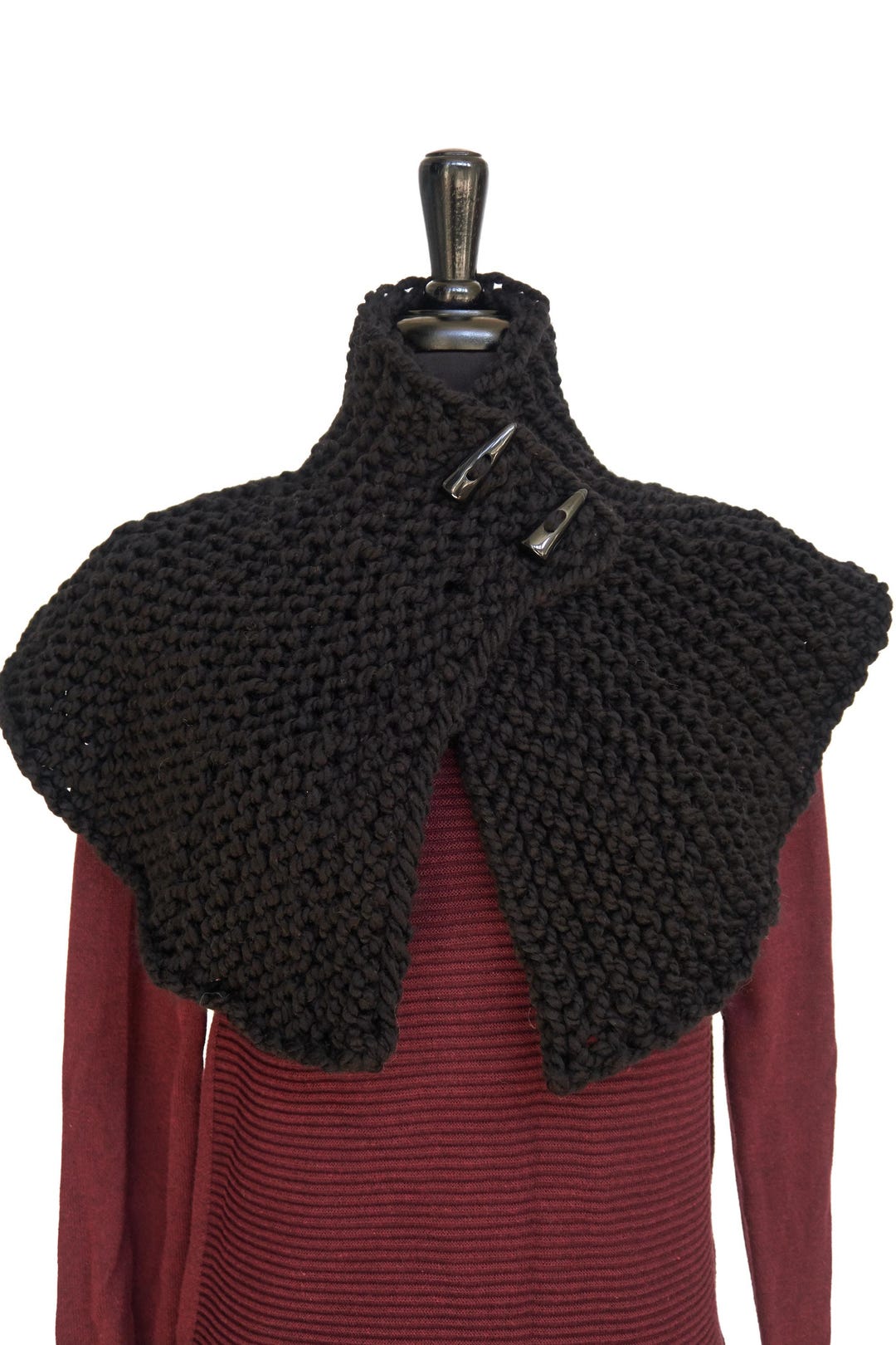 Knitted Black Capelet Cowl Turtleneck With Toggle Buttons - Etsy