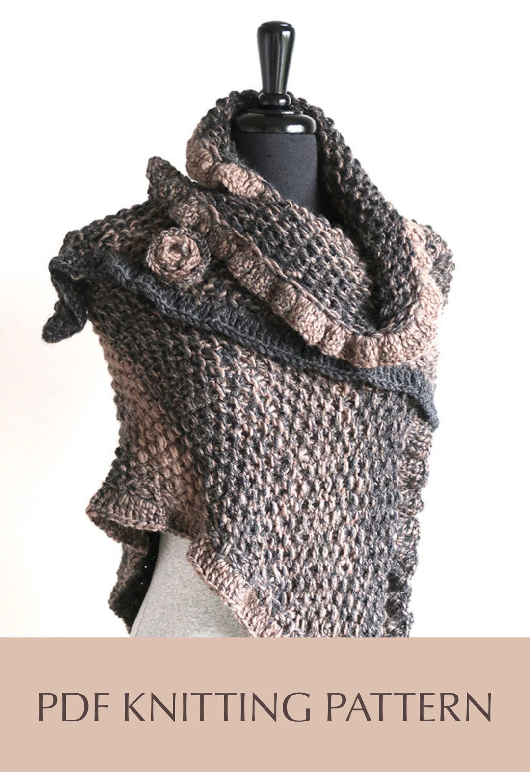 PDF Pattern MORION BEAUTY Ruffled Knitted Shawl With Flower Brooch - Etsy