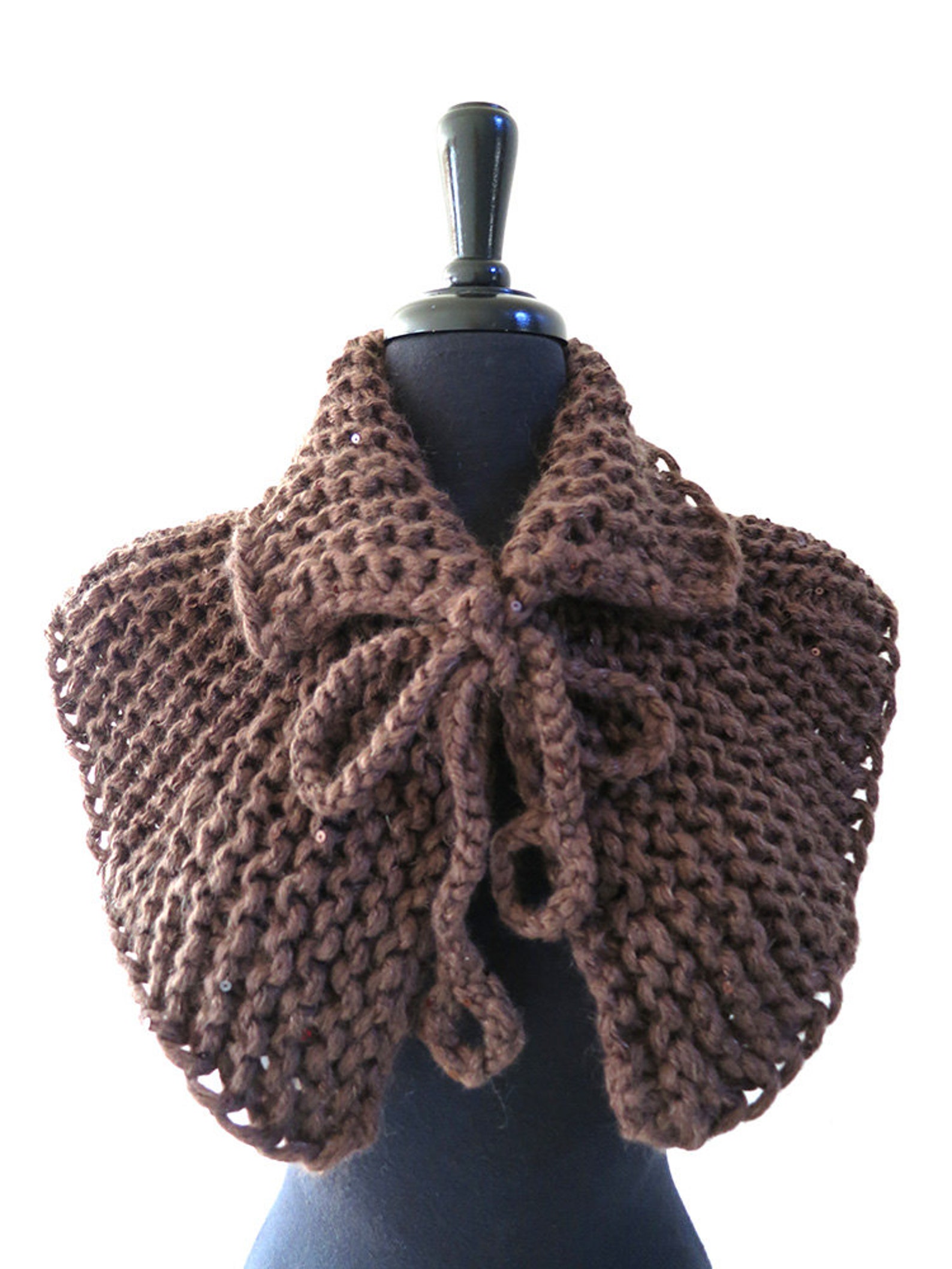 Outlander Knitted Capelet Brown With Crochet Ring Cord Ties - Etsy