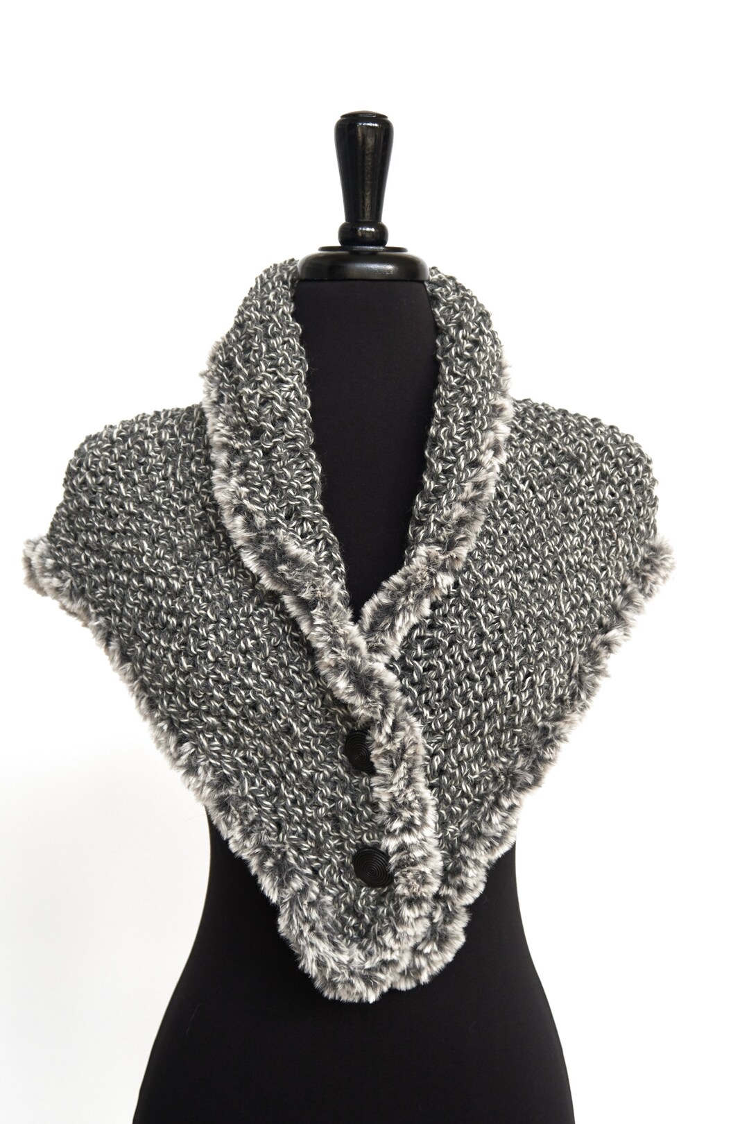 Outlander Inspired Knitted Wool Capelet Gray Faux Fur Trim Scarf ...