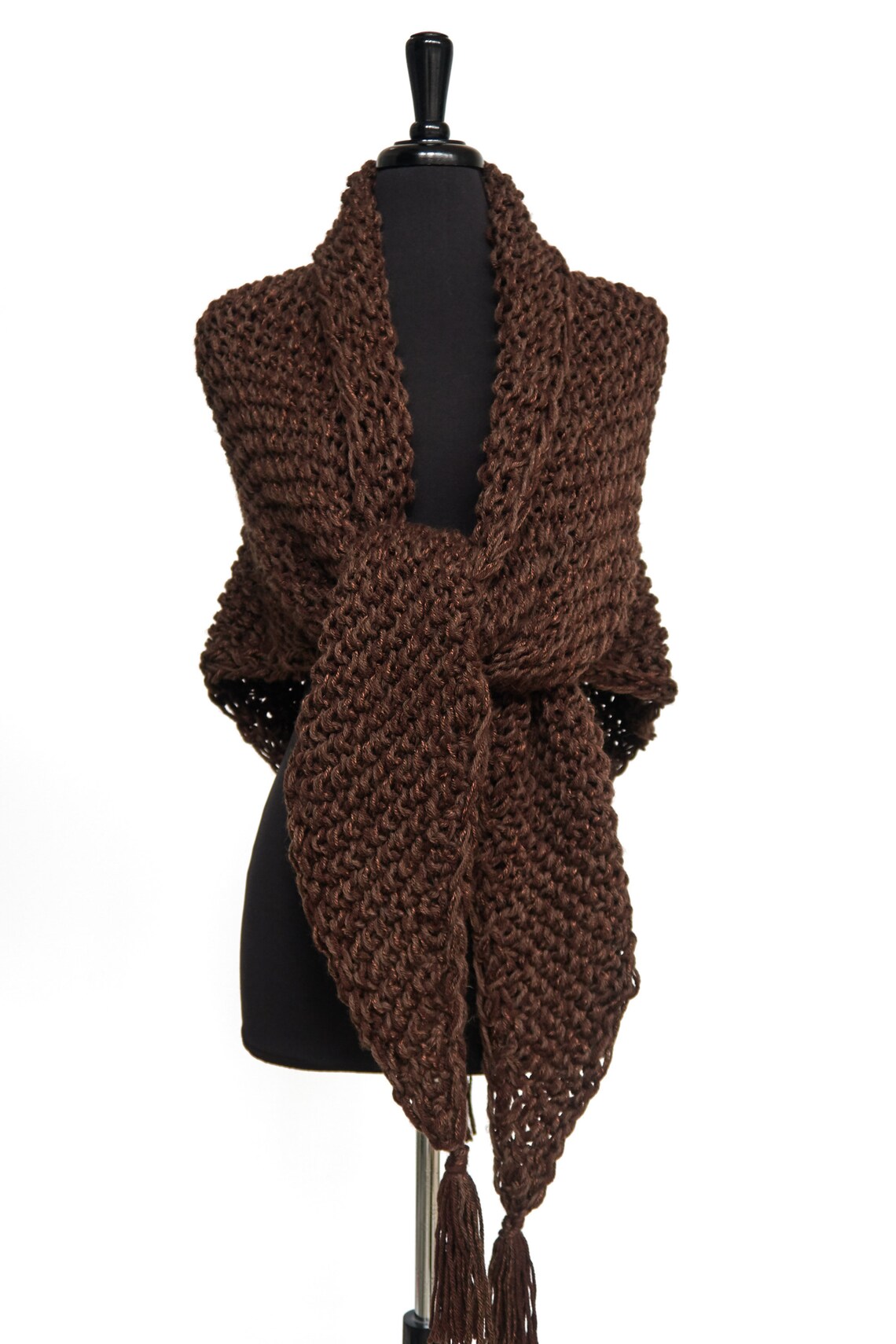Knitted Shawl Brown Outlander Inspired Wrap With Tassels - Etsy