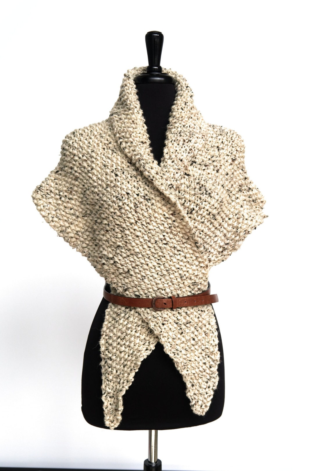 Knitted Virgin Wool Wrap Claire's Fichu Shawl Birch Tweed Stole - Etsy