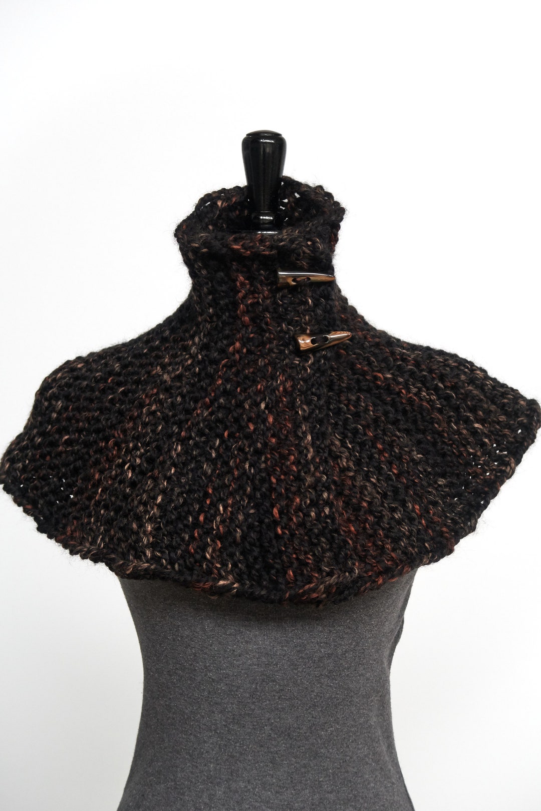 Knitted Black Capelet Cowl Turtleneck With Toggle Buttons - Etsy
