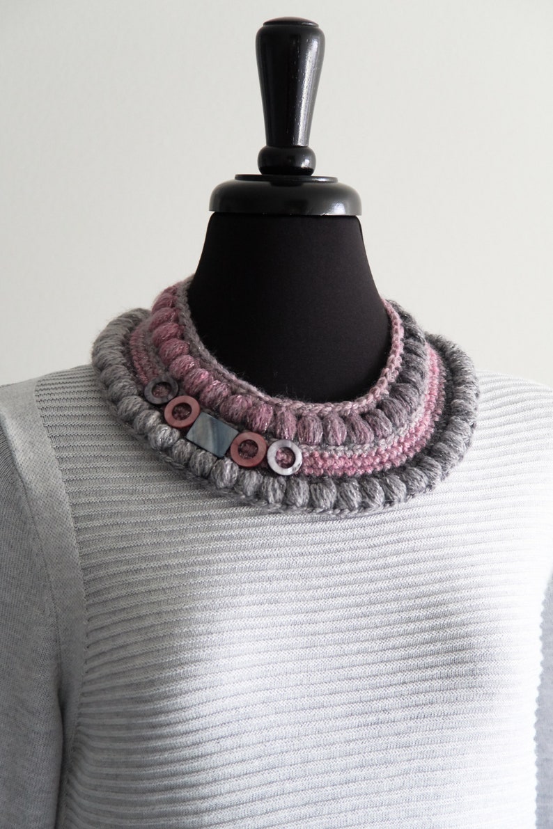 Statement Fiber Collar Choker Light Pink Gray Silver Color - Etsy