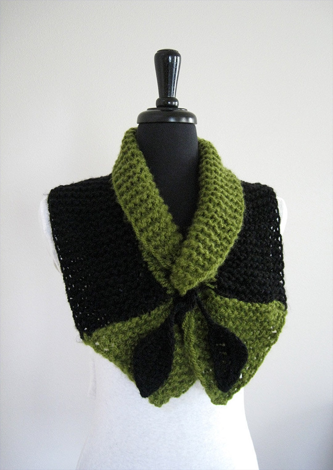 Knitted Scarf Collar Necklet Dickey Black Green Colorblock - Etsy España