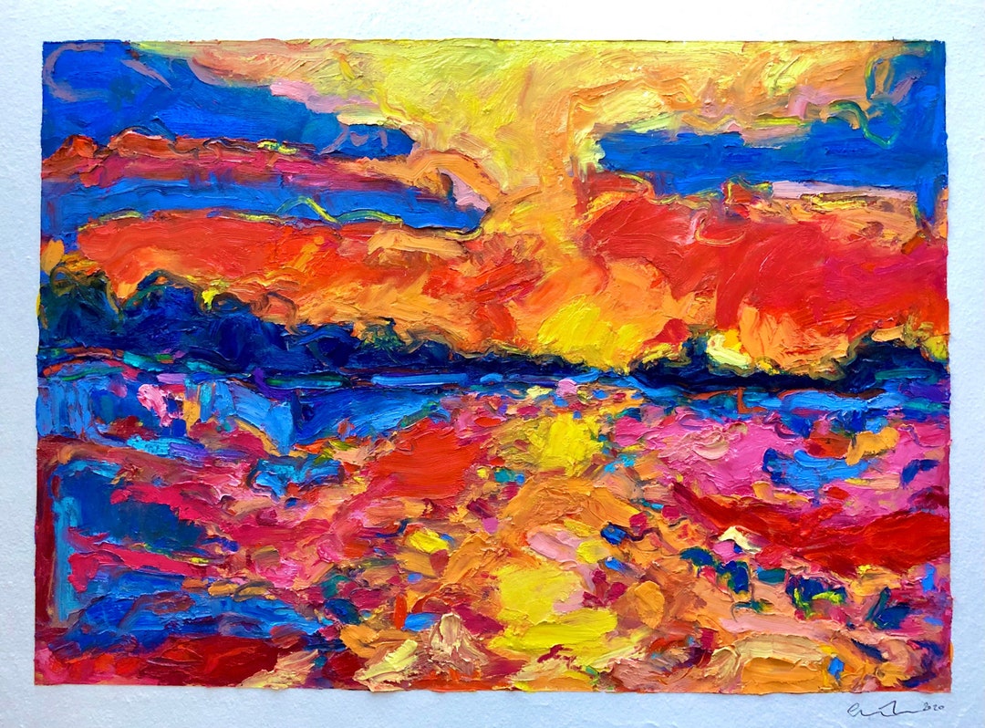 Abstract Sunset Oil Painting Framed Painting Sunset Over Water - Etsy