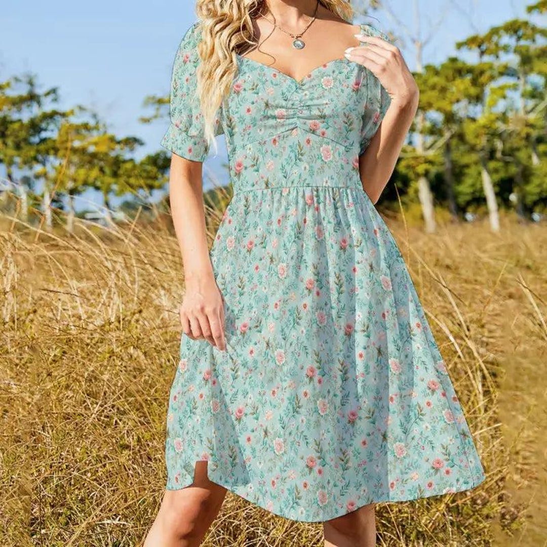 Sage Green Cottagecore Dress With Charming Floral Accents – A Must-have ...