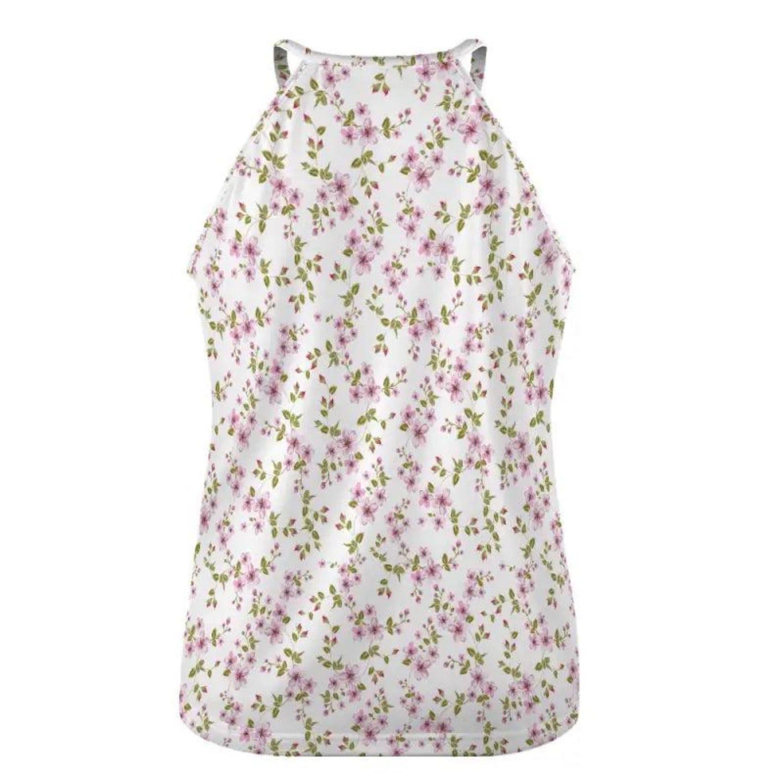 Serene Cottagecore Halter Tank Top in Purple Blooms - Flowy Design for ...