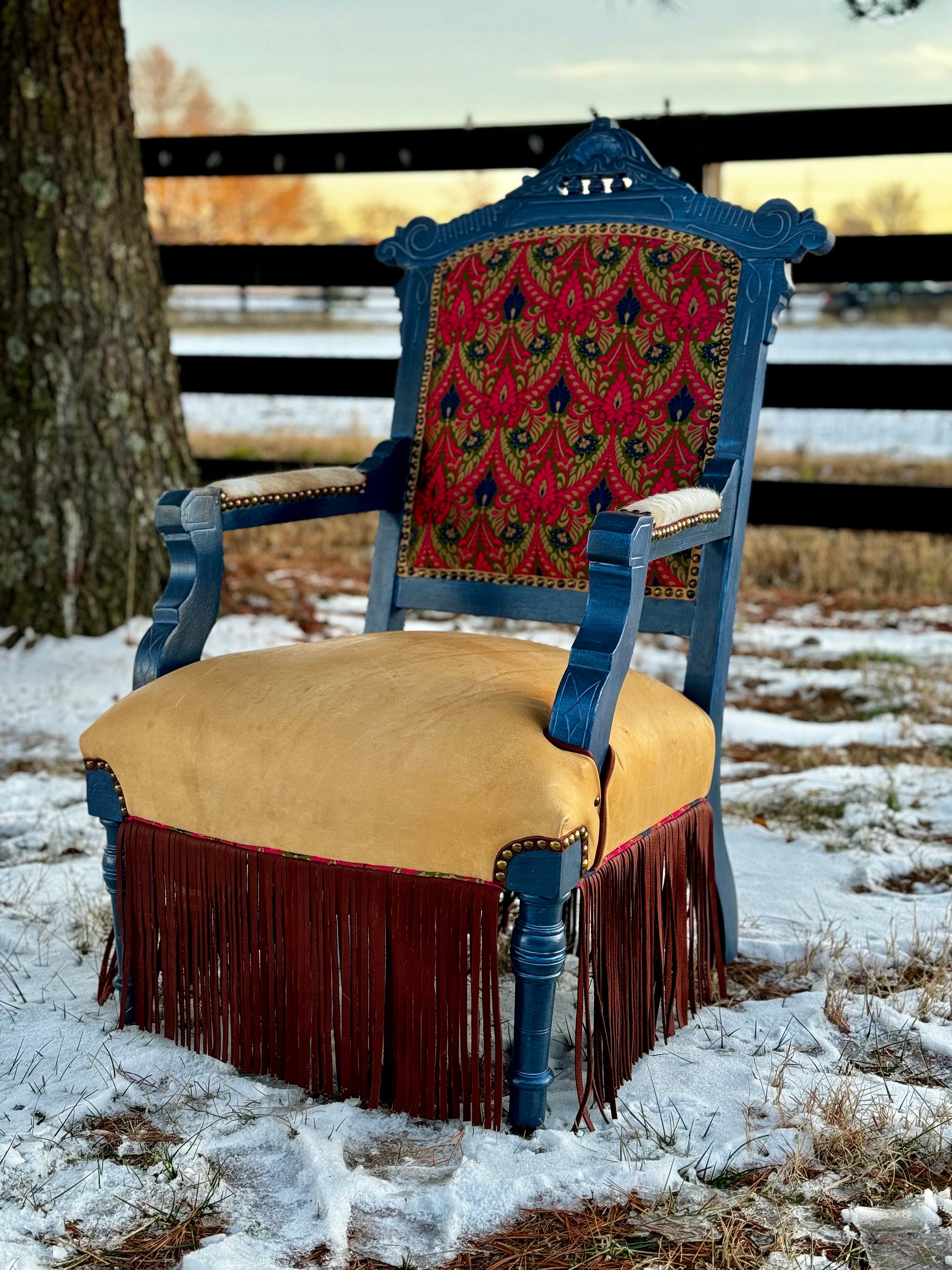 Cowhide Leather Fringe Chair - Etsy