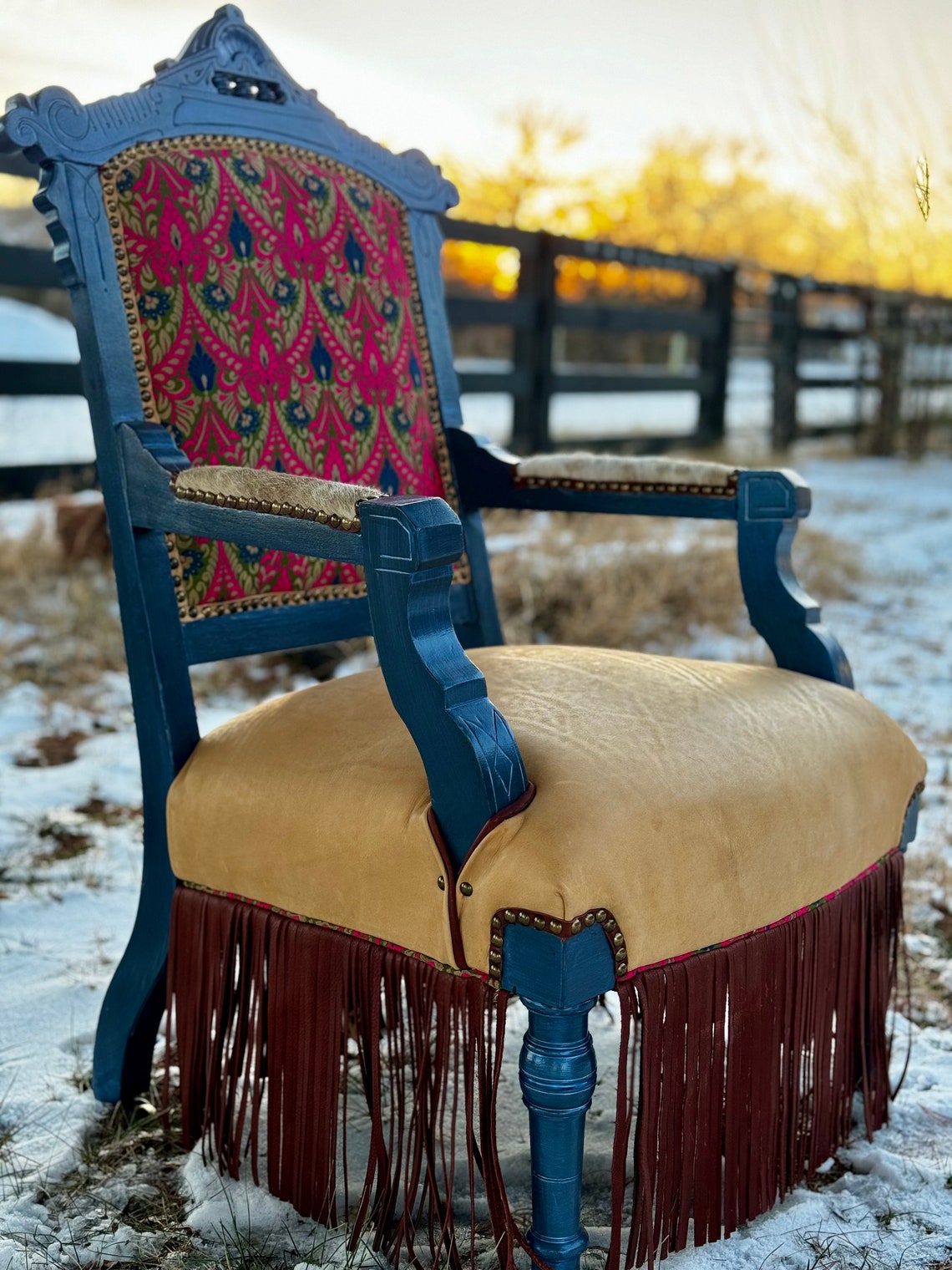 Cowhide Leather Fringe Chair - Etsy