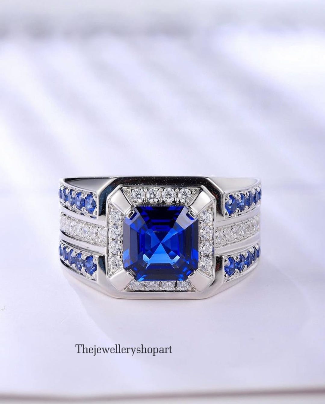 Vintage Octagon Lab Tanzanite Ring: Sterling Silver Engagement Ring ...