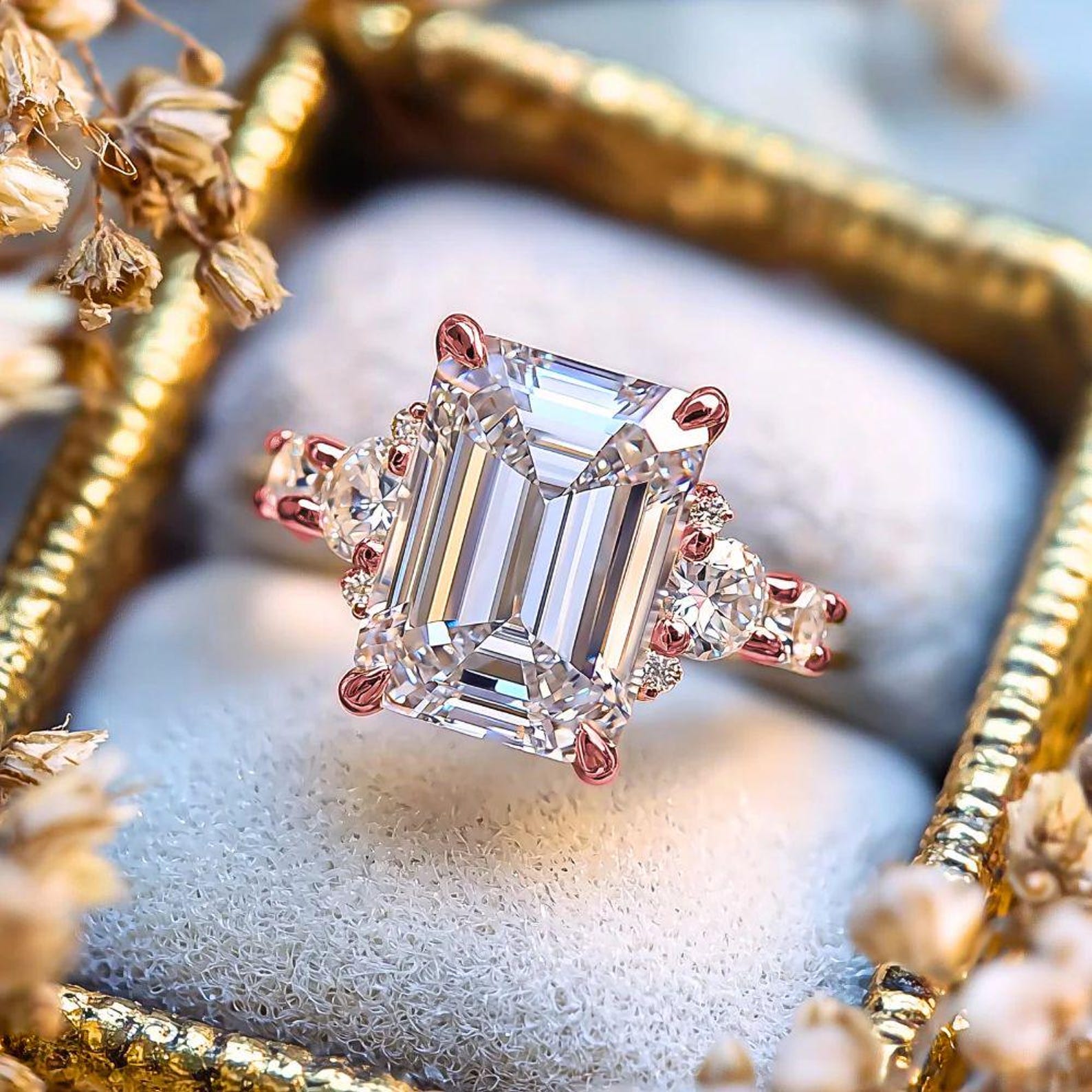 Vintage Octagon Moissanite Engagement Ring: 925 Sterling Silver, Unique ...