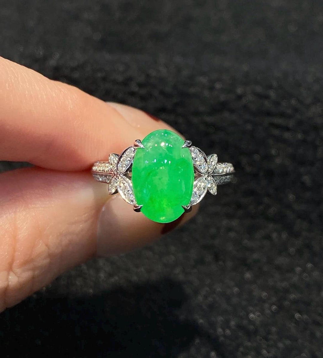 Vintage Oval Lab Jade Ring: 925 Sterling Silver Floral Engagement Ring ...