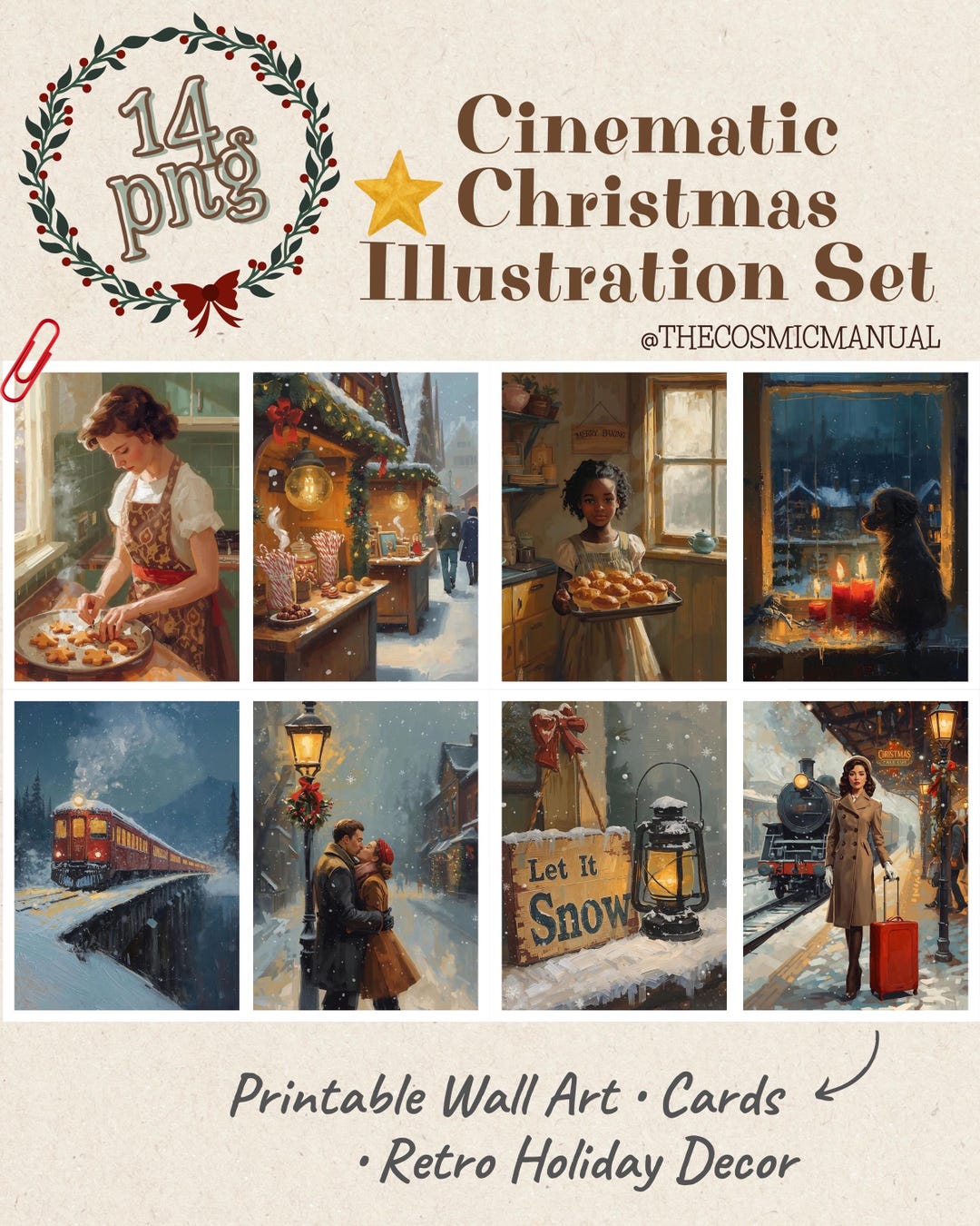 Cinematic Christmas Illustration Set | 14 PNG - Etsy