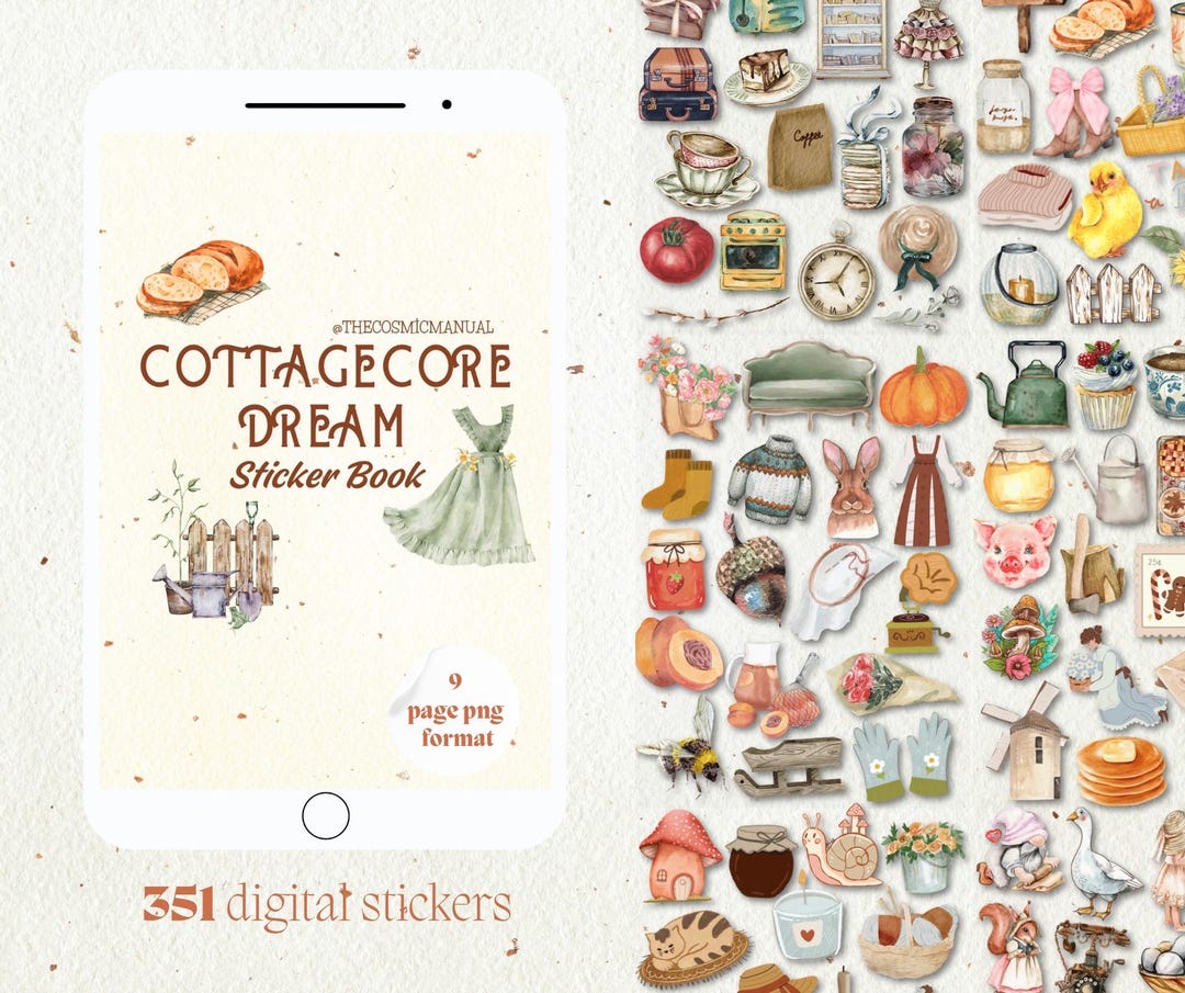 Cottagecore Sticker Book – 165 Cozy Vintage PNG Stickers for Journals ...