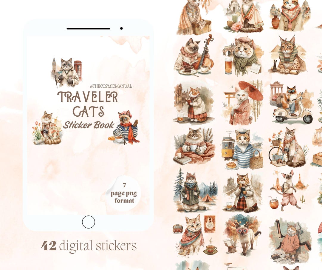42 Traveler Cats Digital Stickers – Cute Cat Breeds With Global Travel ...