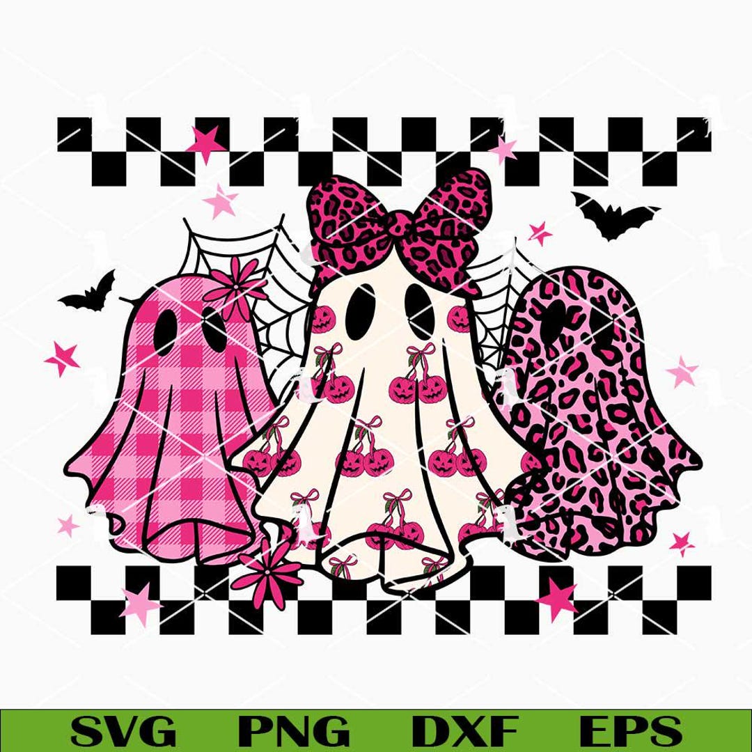 Retro Ghost Svg Png, Pink Leopard Ghost Svg, Preppy Halloween Svg ...