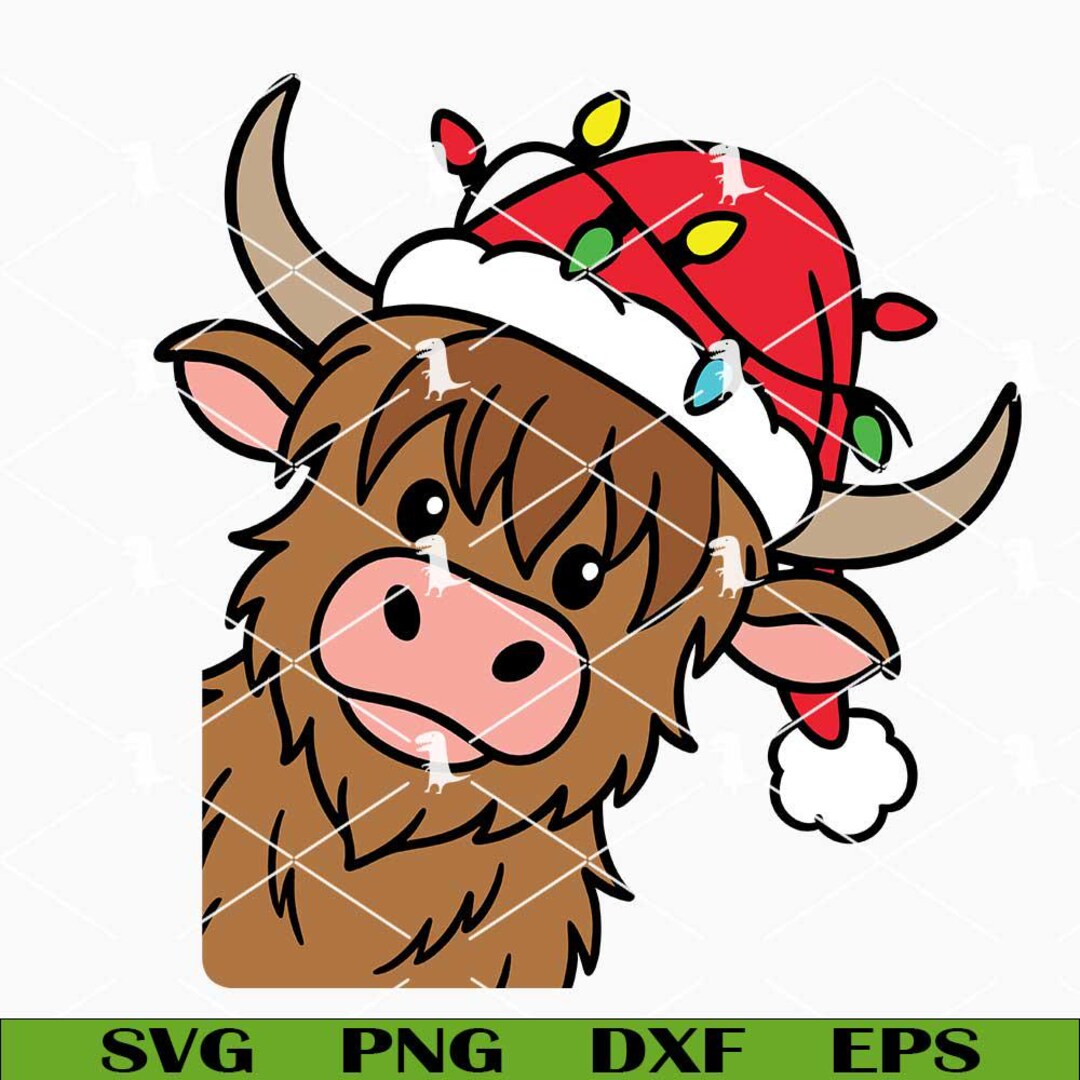Highland Cow Santa Hat Svg Png, Cow Peeking Christmas Svg, Cute Xmas ...