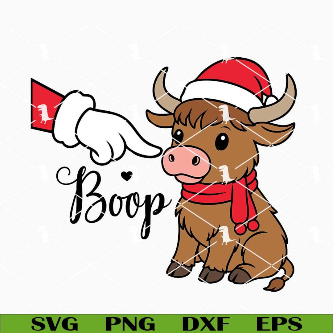 Christmas Highlander Cow Svg Png, Santa Hand Svg, Boop Christmas Cow ...