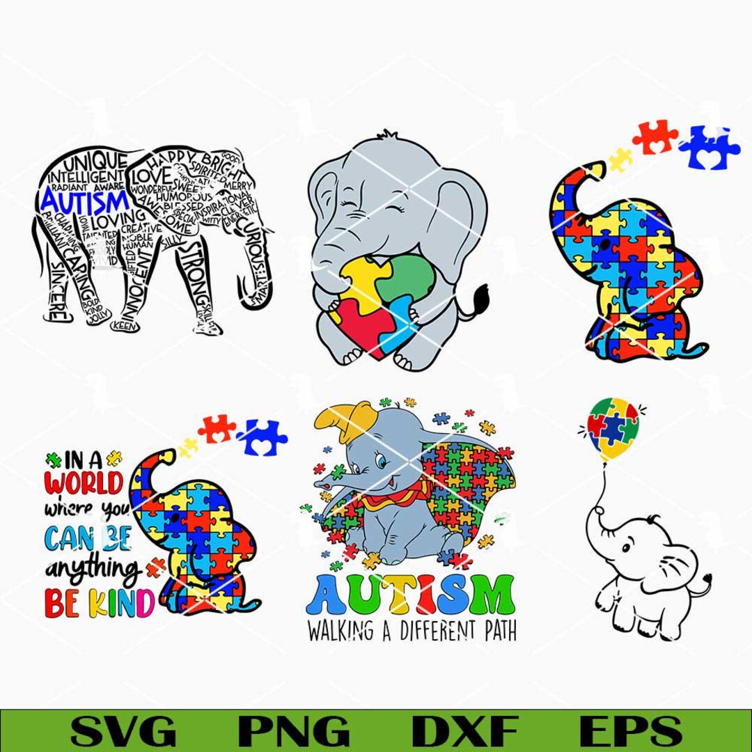 Elephant Autism SVG, Autism Puzzle SVG, Autism Walking A Different Path ...