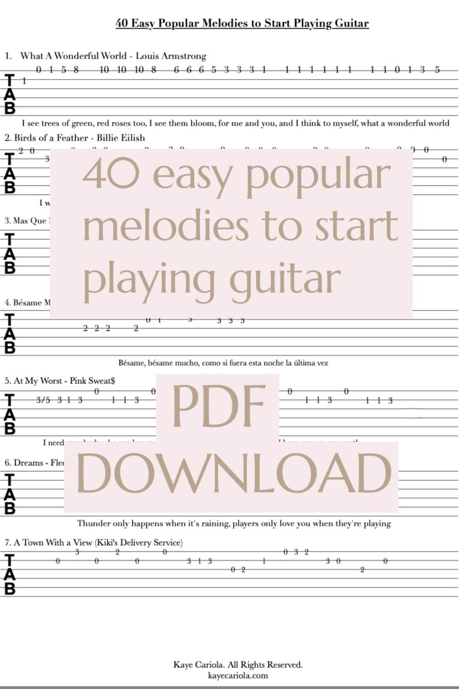 40 Easy Popular Melodies to Start Playing Guitar | Guitar TAB | PDF ...