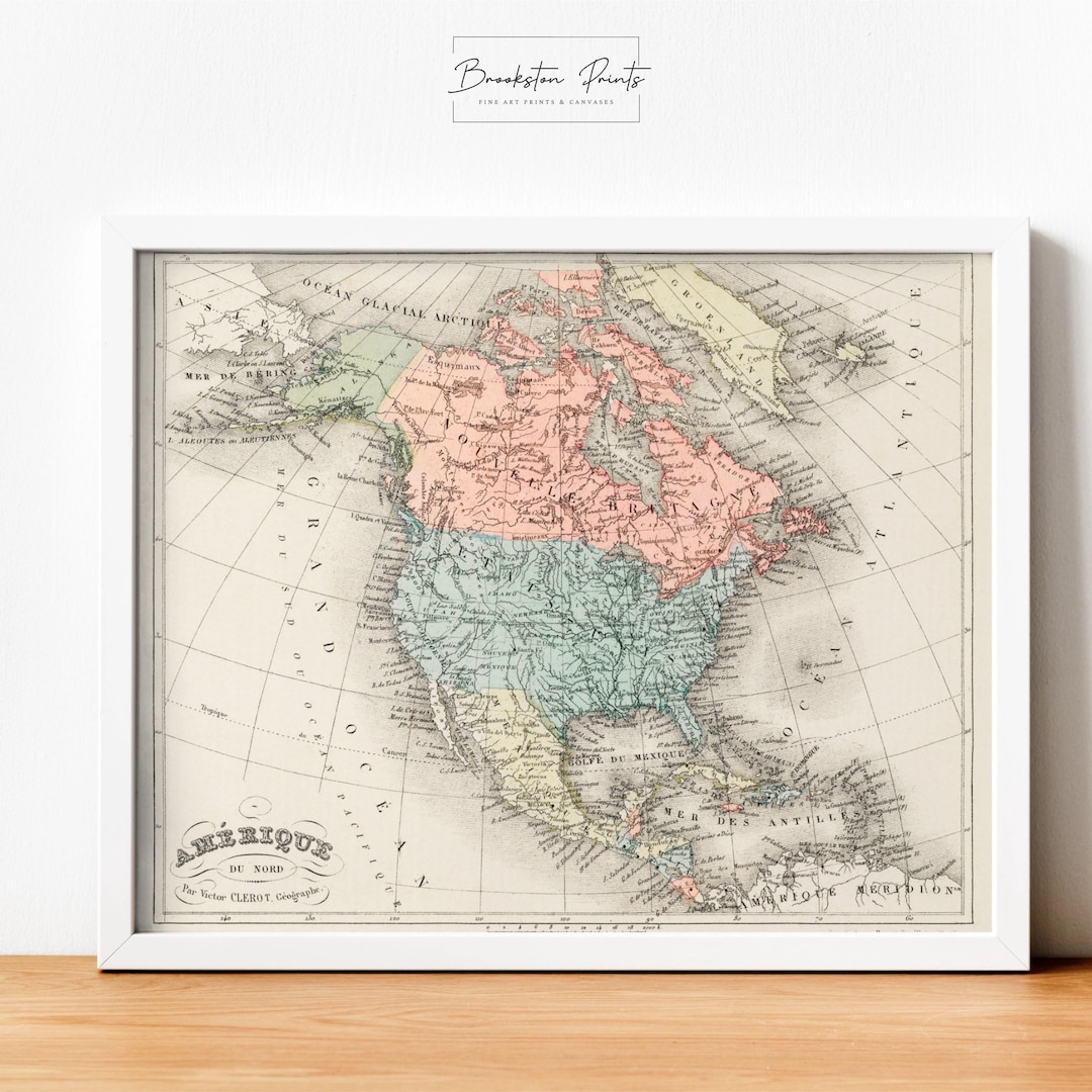 North America Map Art Print, Old Fashioned World Map Print Wall Art ...