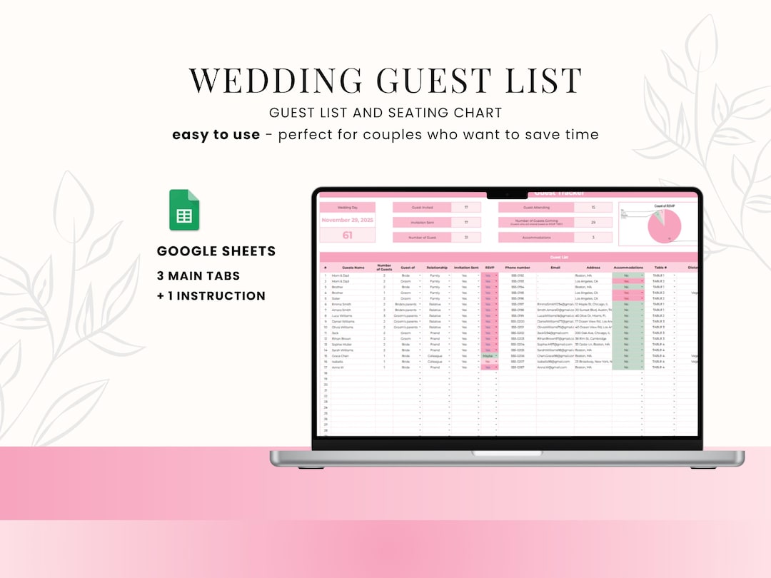 Wedding Guest List Template: Google Sheets Planner, Seating Chart ...