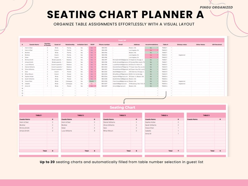 Wedding Guest List Template: Google Sheets Planner, Seating Chart ...