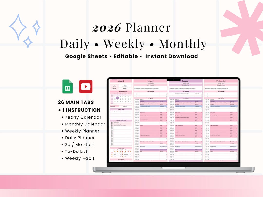 2026 Digital Planner Google Sheets: Daily Weekly Monthly Planner ...