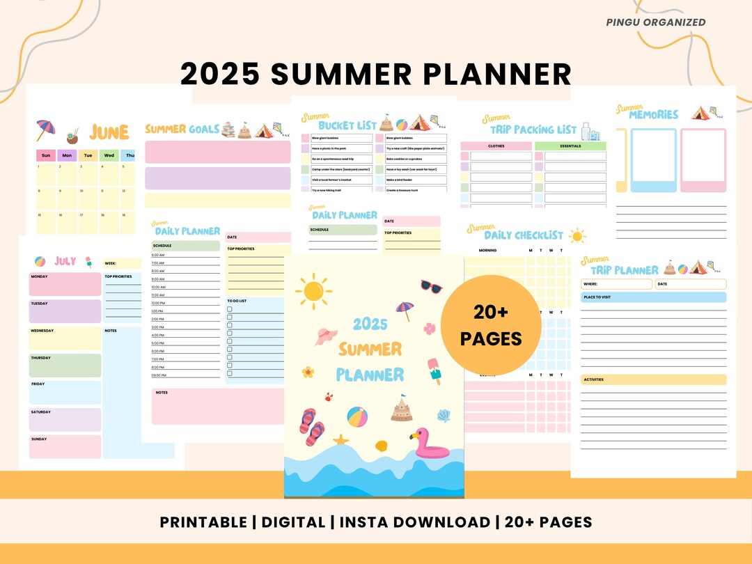 2025 Summer Planner Kids Chore Chart Template Reading Log Printable ...