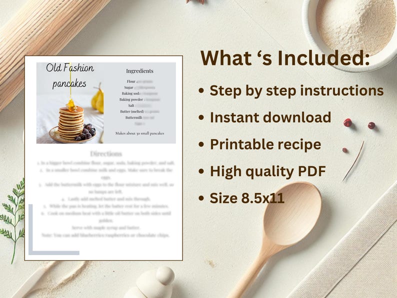 Recipe Card, Printable Recipe, Pancakes Recipe, Breakfast, Healthy ...