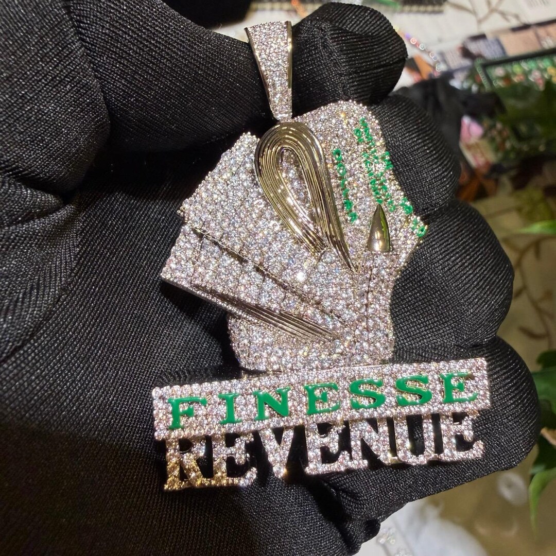Finesse Revenue Iced Out Money Pendant Hip Hop Rapper Necklace 14K Gold ...