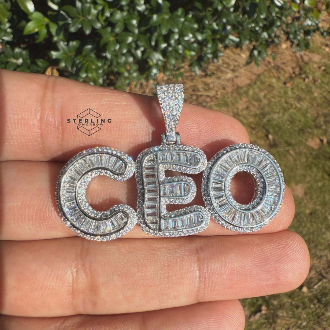 14k White Gold Plated Iced Out CEO Pendant Silver Tone Hip Hop ...