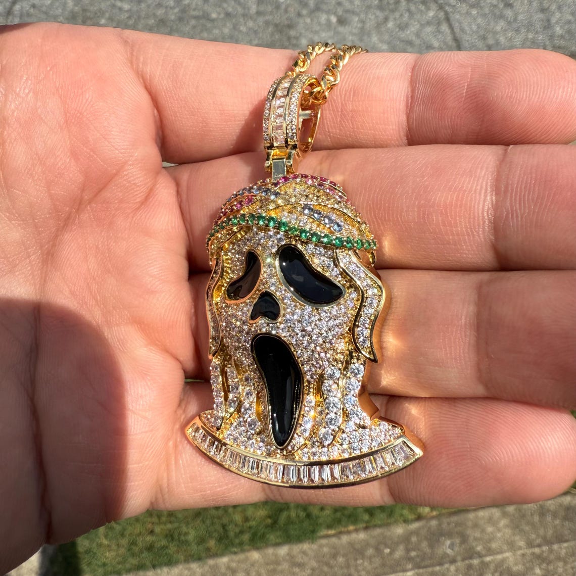 14k Gold Plated Iced Out CZ Ghost Horror Mask Pendant Custom Hip Hop ...