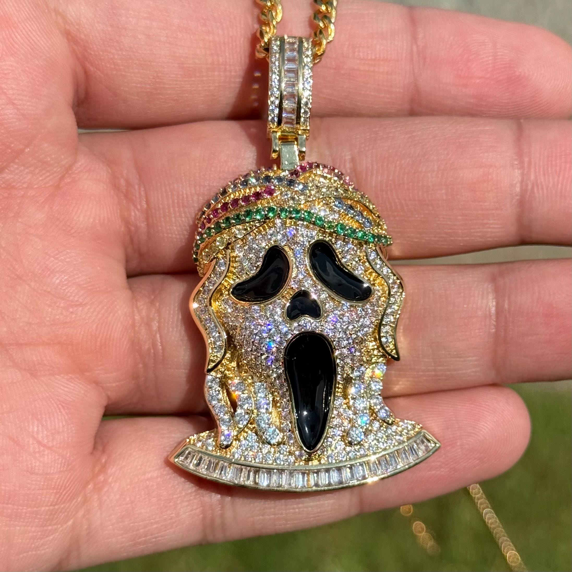 14k Gold Plated Iced Out CZ Ghost Horror Mask Pendant Custom Hip Hop ...