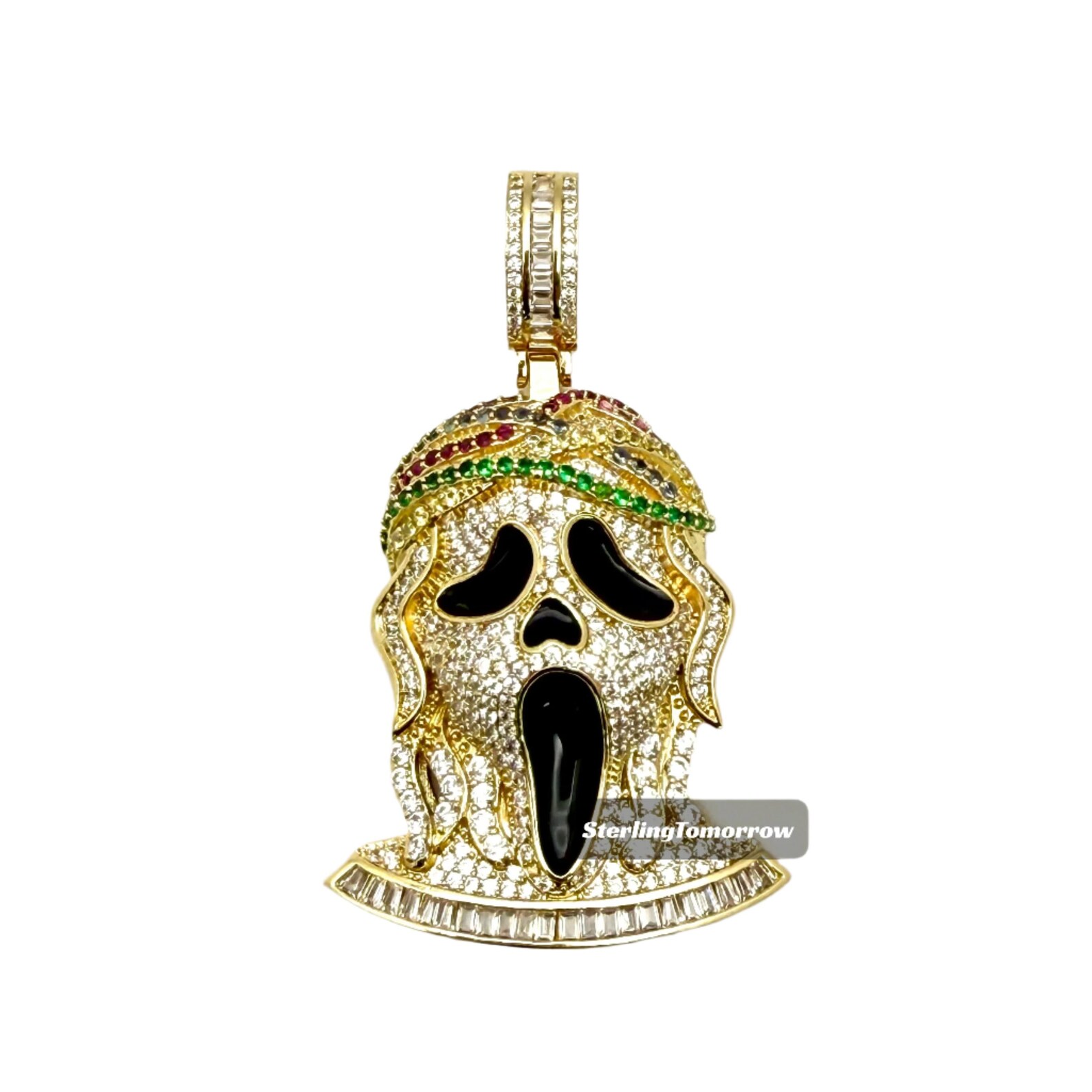 14k Gold Plated Iced Out CZ Ghost Horror Mask Pendant Custom Hip Hop ...