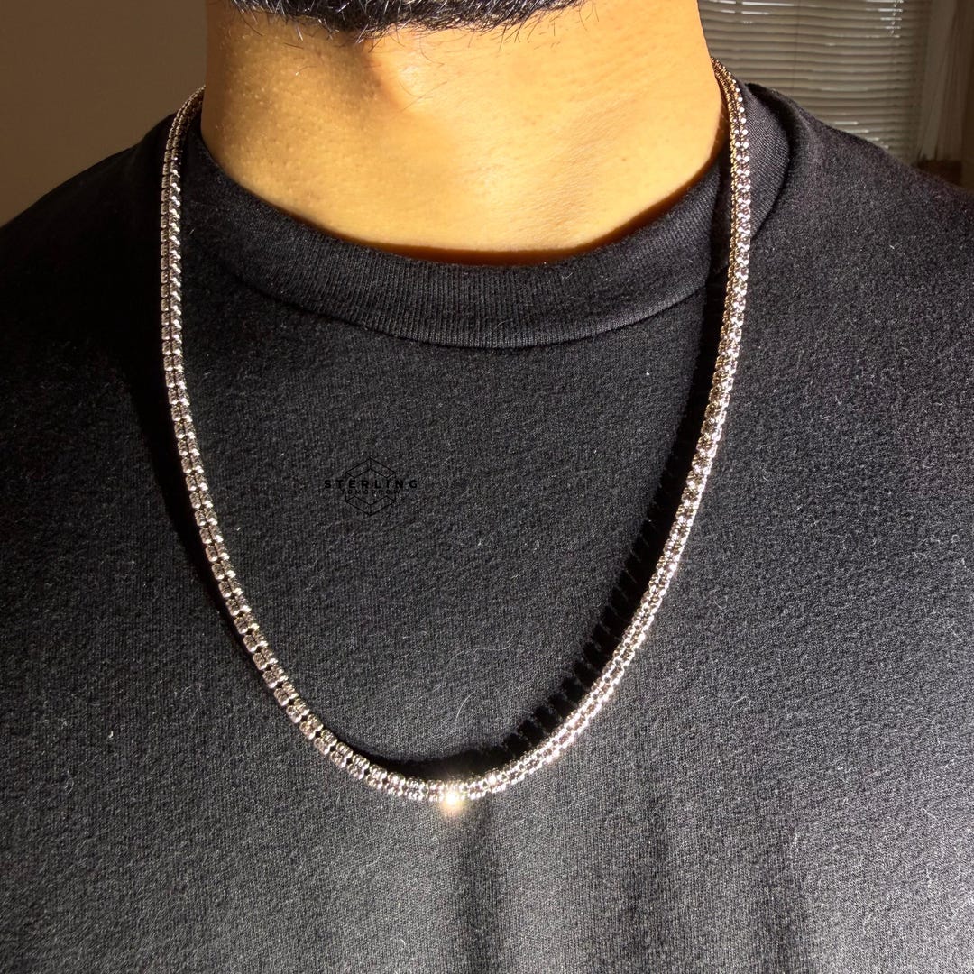 4mm 22" Ice Chain Necklace 925 Sterling Silver Made in Italy Diamond ...
