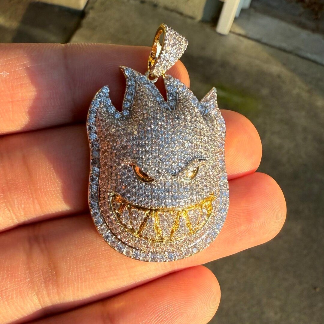 Ghost Gold Cartoon Character Iced Out Charm Pendant 14K Gold Plated CZ ...