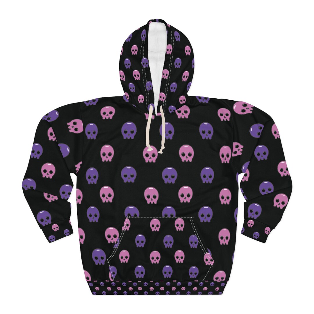 Goth Punk Hoodie, Purple Pink Skulls, Alternative Emo Sweatshirt ...
