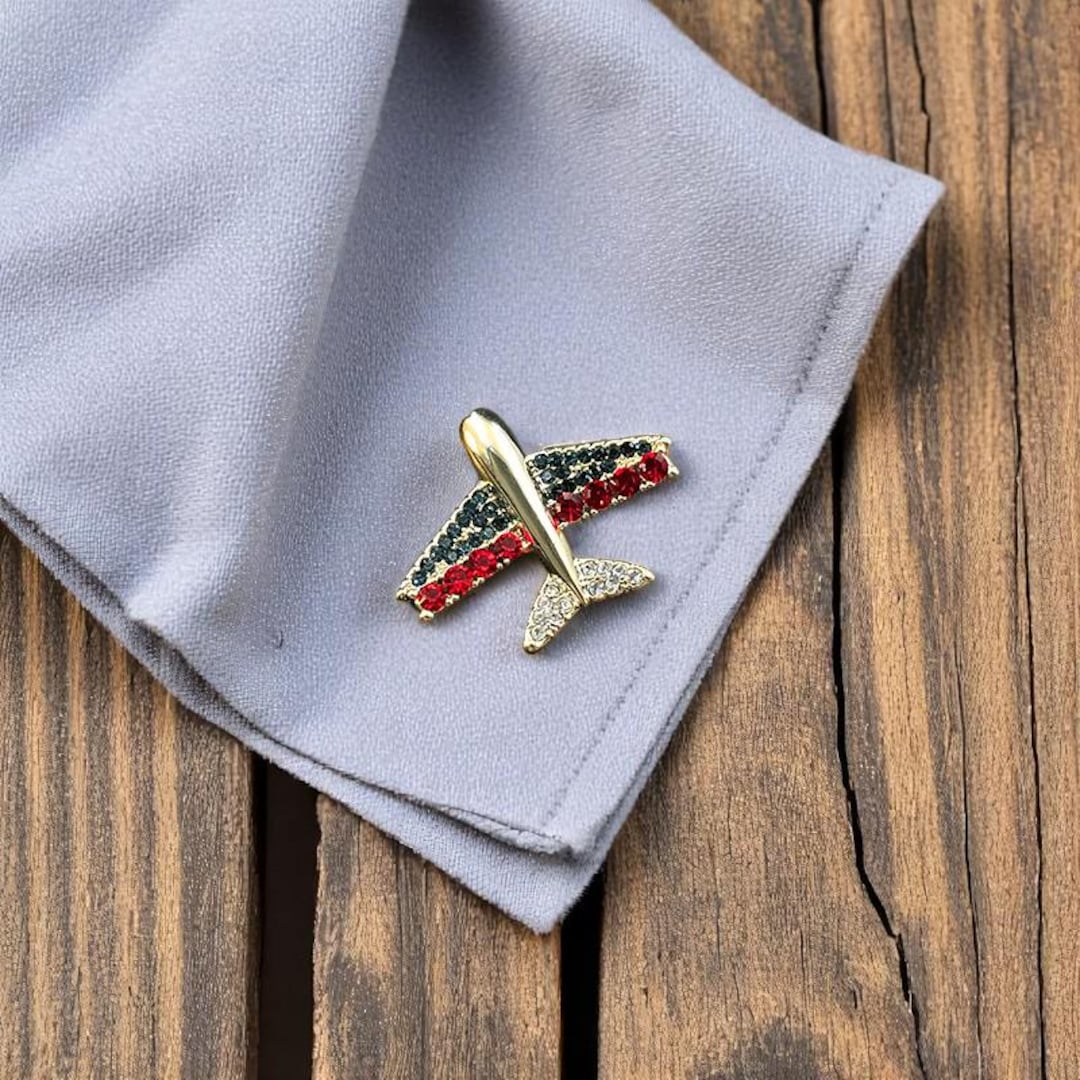 Handmade Airplane Brooch Niche Design Crystal Pave Wings Red Green Gems ...