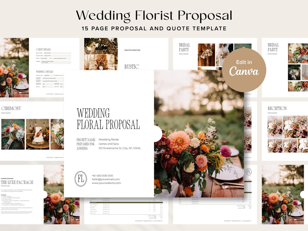 Editable Florist Proposal Template | Wedding & Event Pricing (canva ...