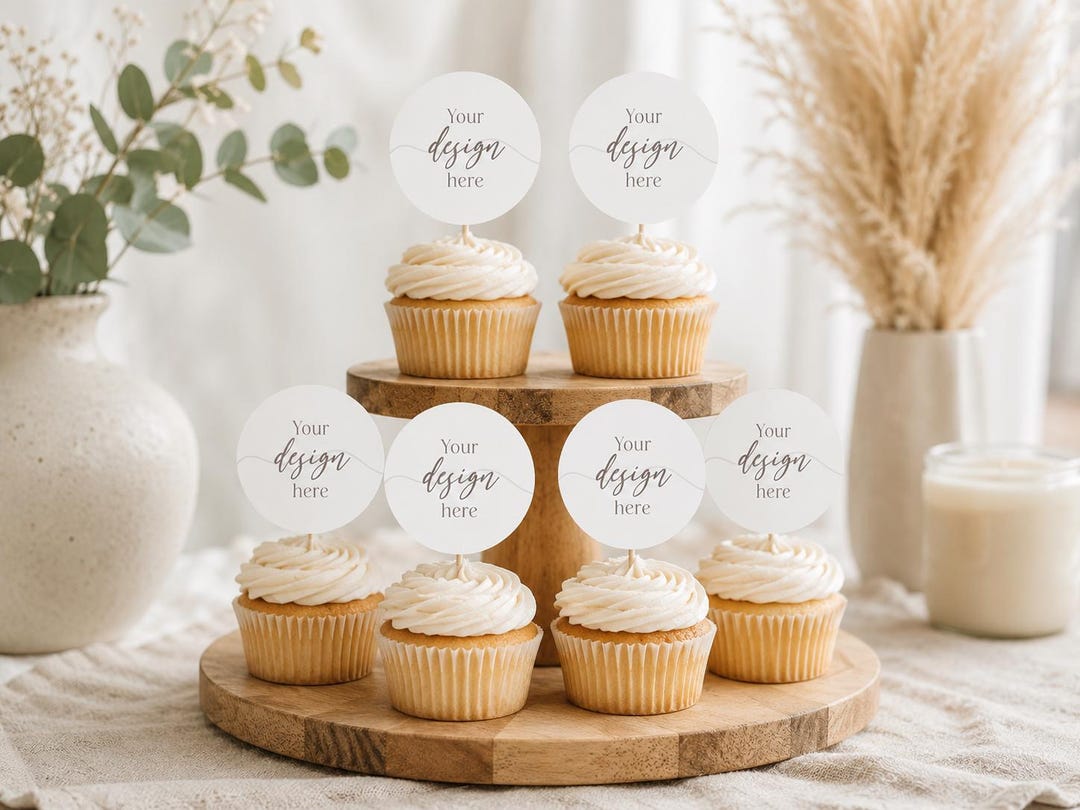 Cupcake Topper Canva Template | Editable Cake Display | Minimal Product ...
