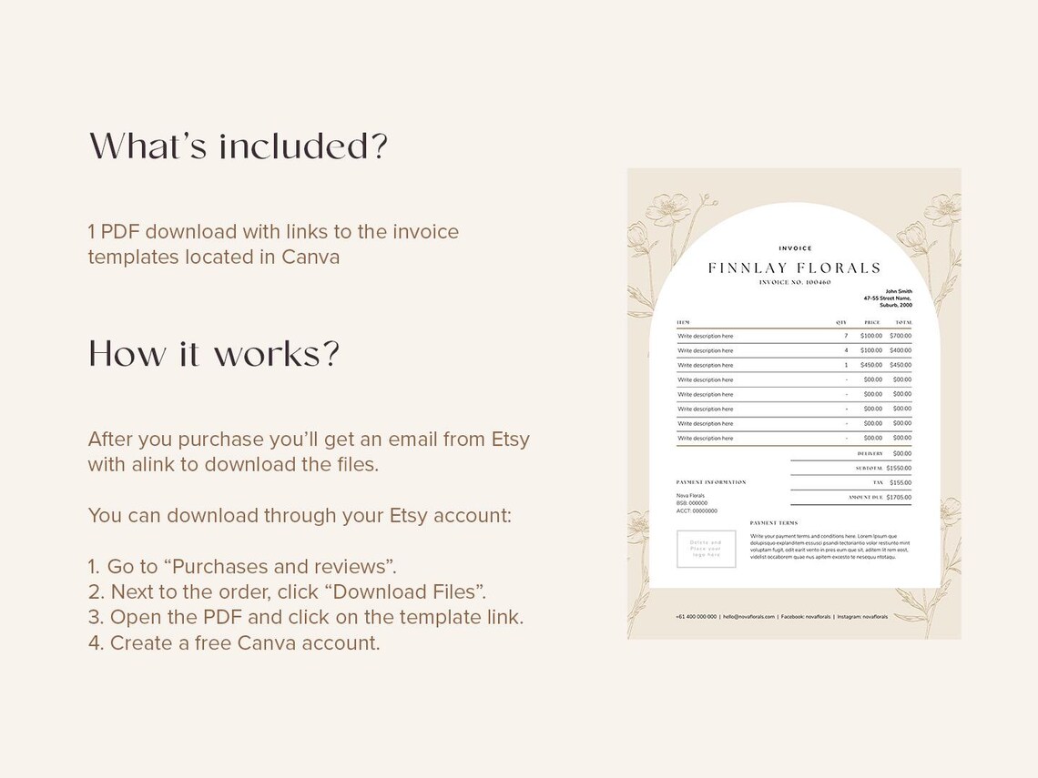 Editable Florist Invoice Template | Professional Canva Invoice Design ...