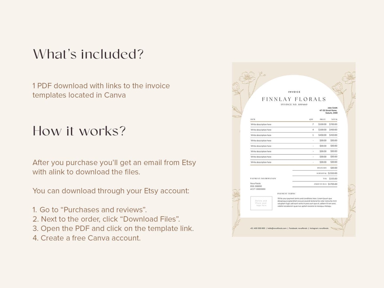 Editable Florist Invoice Template | Professional Canva Invoice Design ...