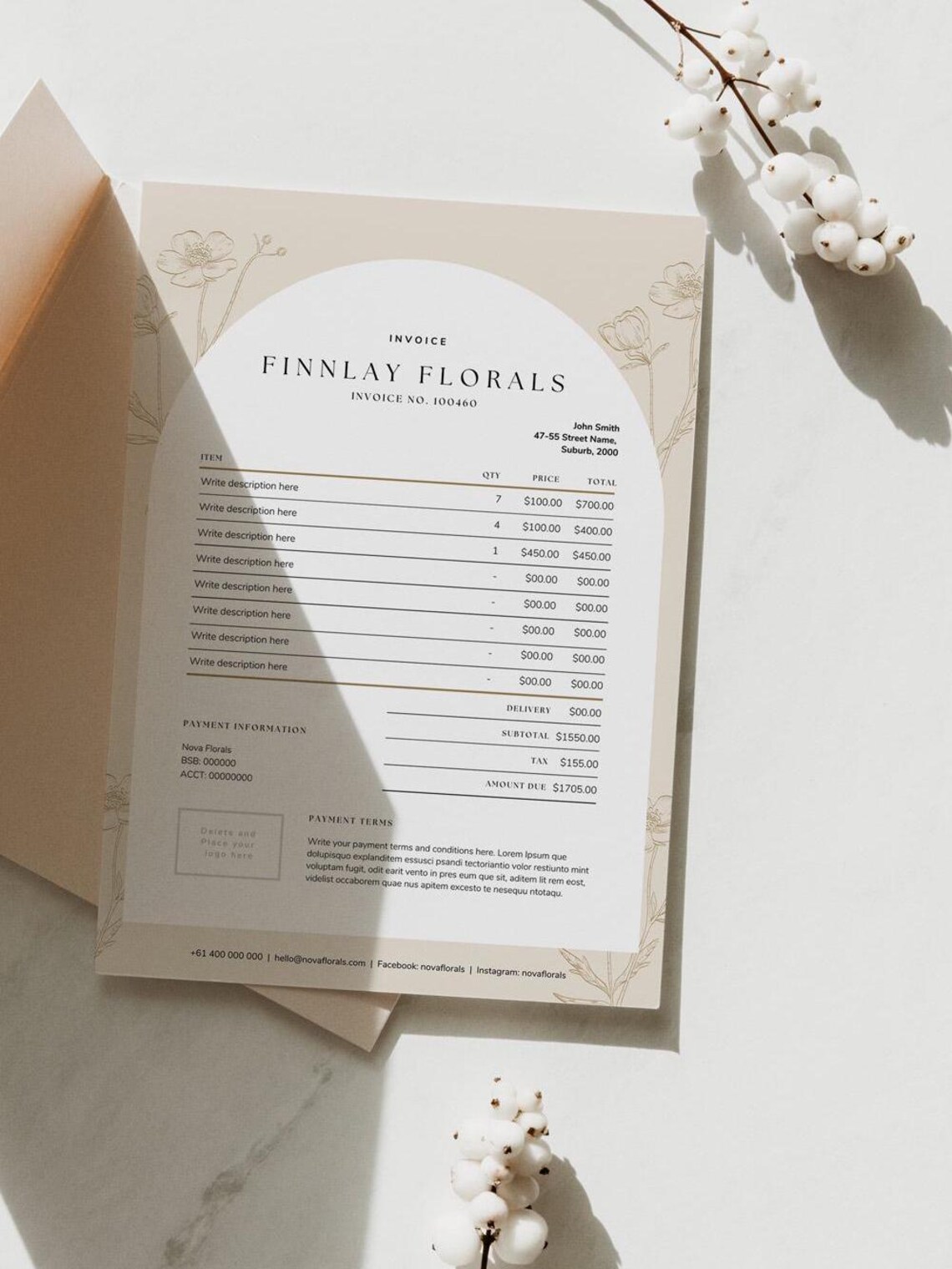 Editable Florist Invoice Template | Professional Canva Invoice Design ...