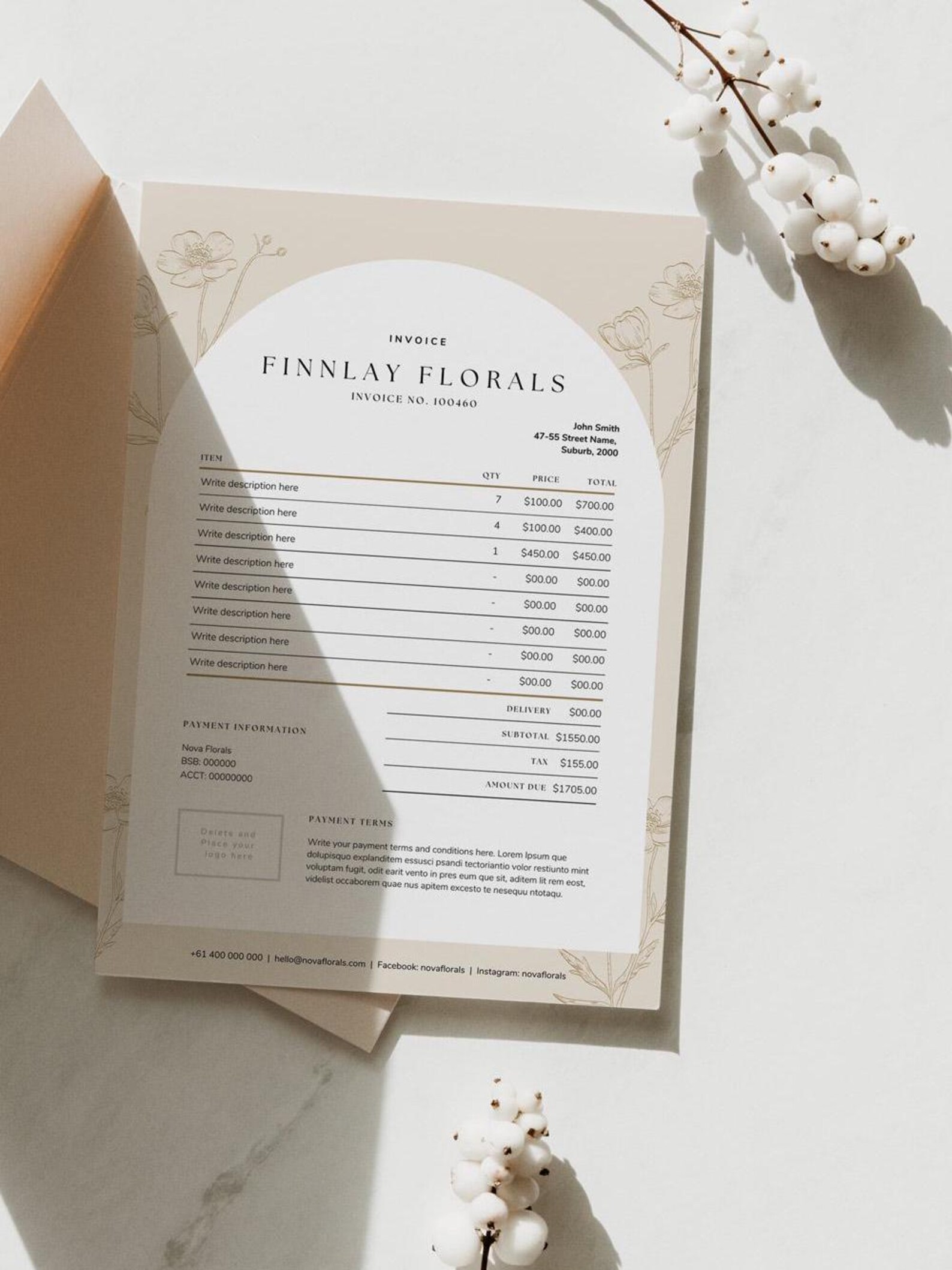 Editable Florist Invoice Template | Professional Canva Invoice Design ...